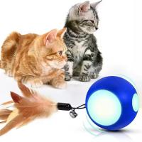 China FASHION Automatic Rolling Cat Toys Ball Toy With Feather USB Rechargeable for Puppy LED Flashing Moving Ball Cat Toys for sale