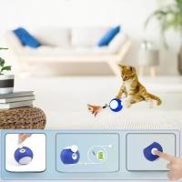 China FASHION Automatic Rolling Cat Toys Ball Toy With Feather USB Rechargeable for Puppy LED Flashing Moving Ball Cat Toys for sale