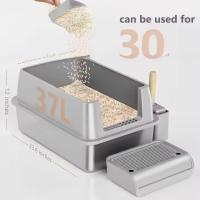 China 201 Stainless Steel ABS Cat Litter Box with Removable Lid Sided and Enclosed Design 37L Inner Space Large Size Material for sale