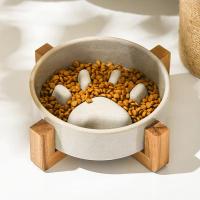 China Ceramic Pet Bowl Dog Slow Feeder with Wooden Frame Applicable Pet Dogs Customize logo Color Packaging LCD Display NO for sale