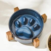 China Ceramic Pet Bowl Dog Slow Feeder with Wooden Frame Applicable Pet Dogs Customize logo Color Packaging LCD Display NO for sale