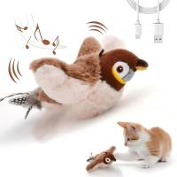 China Interactive Smart Electric Rechargeable Plush Flapping Bird Toy for Dogs and Cats Touch Activated Sparrow Chirp Tweet Pet for sale