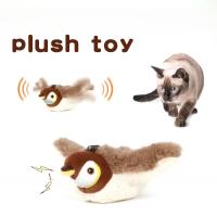 China Interactive Smart Electric Rechargeable Plush Flapping Bird Toy for Dogs and Cats Touch Activated Sparrow Chirp Tweet Pet for sale