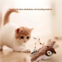 China Interactive Smart Electric Rechargeable Plush Flapping Bird Toy for Dogs and Cats Touch Activated Sparrow Chirp Tweet Pet for sale