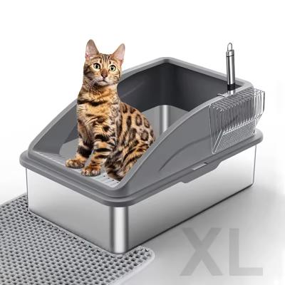 China Anti-Urine Leakage Stainless Steel Cat Litter Box XL with High Sided Design and Non-Stick Bottom for sale