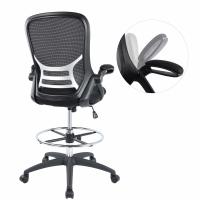 China High Back Mesh Ergonomic Drafting Chair Tall Standing Desk Stool with Adjustable Foot Ring Flip Up Arms for sale