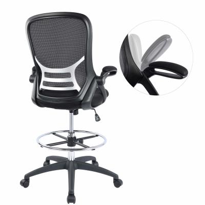 China High Back Mesh Ergonomic Drafting Chair Tall Standing Desk Stool with Adjustable Foot Ring Flip Up Arms for sale