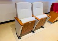 China Commercial Auditorium Padded Church Chairs Wooden Finish Seat 580mm Center for sale