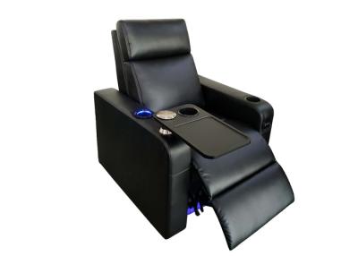 China Reclining Black Leather Home Theater Seats With Tray Table for sale