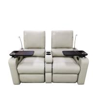China Beige Real Leather Electric Recliner Cinema Chair with LED Light 700mm Seat Width for sale
