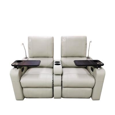 China Beige Real Leather Electric Recliner Cinema Chair with LED Light 700mm Seat Width for sale