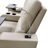China Beige Real Leather Electric Recliner Cinema Chair with LED Light 700mm Seat Width for sale