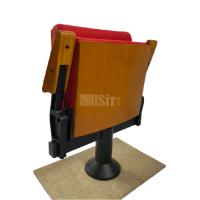 China Solid Wood Armrest Folding Conference Chair 580mm Center Church Red Portable Theatre Seats for sale