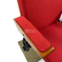 China Solid Wood Armrest Folding Conference Chair 580mm Center Church Red Portable Theatre Seats for sale