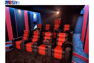 China Home Theater Recliner Seating Genuine Leather Power Reclining Sofa with USB Charging 34kg Density Foam for sale