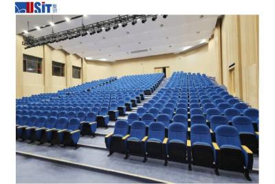 China Writing Pad Church Auditorium Chairs 100% Acrylic Fabric Folding Seat Solid Wood Armrest 580x754x1005mm for sale