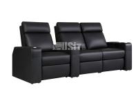 China 3-Seat Push Back Reclining Home Theater Seating Unit Black LeatherSoft with Cup Holders for sale