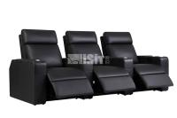 China 3-Seat Push Back Reclining Home Theater Seating Unit Black LeatherSoft with Cup Holders for sale