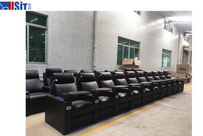 China 5-Seat Genuine Leather Power Recliner Home Theater Seating with Remote Control 34kg/m3 Foam for sale