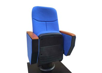 China BS5852 Blue Auditorium Theater Seating Movie Chair Wood Armrest Padded Fabric Center 580mm for sale