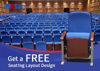 China Multi Seat Cinema Hall Chair Wood Armrest Padded Fabric Blue 580mm Center for sale