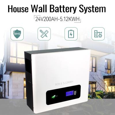 China LiFePO4 5.12kWh 24V 200Ah 25.6V Wall Mount Lithium Battery Energy Storage for sale