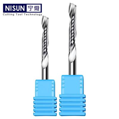China Solid Carbide Single Flute Spiral End Mill 1F Upcut CNC Router Bit Tungsten Milling Cutter for Aluminum Acrylic Wood for sale