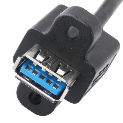 China USB 3.0 Extension Cable with 90-Degree Side Bend Connector and Screw Panel Mount - 1.2m Length, 6.0mm OD for sale