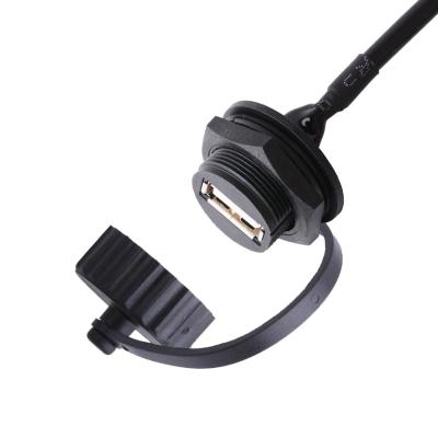 China USB 2.0 A Female IP67 Panel Mount Connector with Shield and Cap - Custom Lengths 0.5m to 5m for sale
