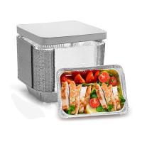 China Food Grade 8011 Disposable Aluminum Foil Food Tray Rectangle 8389 with Paper Lids for sale