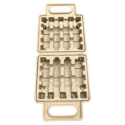 China Recycled  bagasse natural brown pulp wine bottle packing inner tray dry press trays for sale