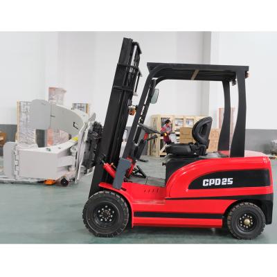 China Load 2.5ton 2500kg 4-wheel electric forklift with clamp full electric big battery for sale