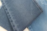 China 9.2oz Cotton Polyester Spandex Denim Fabric Recycled Yarn Dark Blue Sanforizing for sale