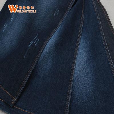 China 77% C 21% P 2% S 9oz Black Blue Jeans Blend Cotton Polyester Denim Fabric for sale