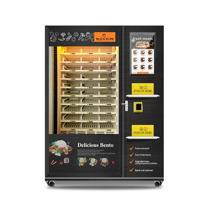 China 24-hour self-service fast food lunch box vending machine with steel door frame and dual microwave heating function for sale