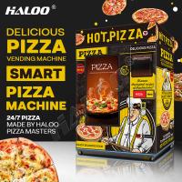 China 55-inch touchscreen pizza vending machine with heating and baking system, featuring an LED lightbox on the top of the pizza machine for sale