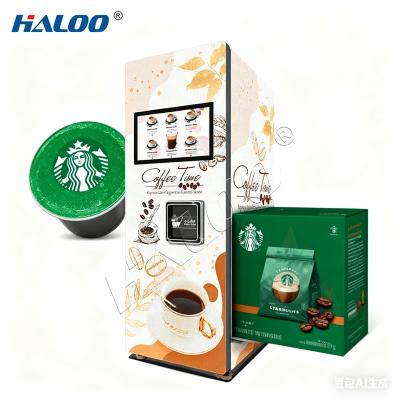China Haloo 21.5-inch touch screen commercial capsule coffee vending machine can hold 168 cups of 14 types of coffee for sale
