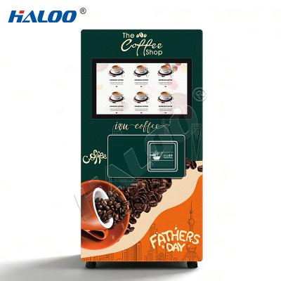 China Haloo 27 inch touch screen hot and cold beverage capsule coffee machine with 14 flavors and automatic cleaning function for sale