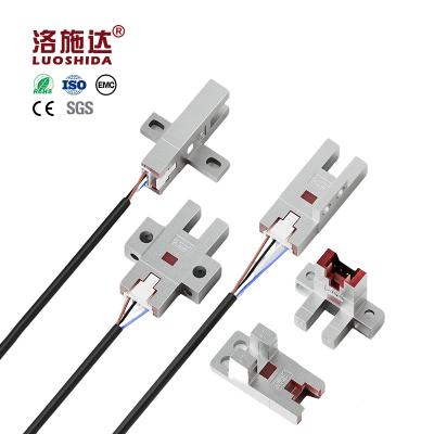 China LUOSHIDA DC 4wires NO NC Slot Width 5mm Metal-shell Slot-type Photoelectric Sensor with 1 Meter PVC Cable for sale