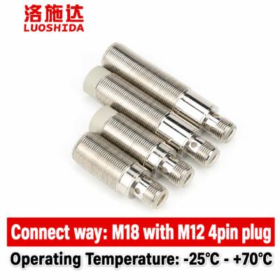 China Luoshida M18 Inductive Proximity Sensor M12 4‑Pin Connector 5mm Sensing Distance Flush Non‑Flush NPN PNP NO NC IP67 10‑30VDC Metal Detection Inductive Switch For Industrial Automation for sale