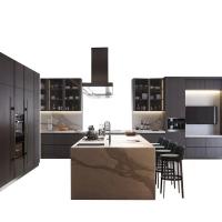 China Marble Stone Top Island Kitchen Cabinets With 2 Bowels Sink And Cooker for sale