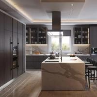 China Marble Stone Top Island Kitchen Cabinets With 2 Bowels Sink And Cooker for sale