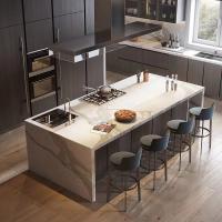 China Marble Stone Top Island Kitchen Cabinets With 2 Bowels Sink And Cooker for sale