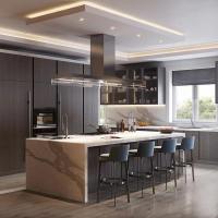 China Marble Stone Top Island Kitchen Cabinets With 2 Bowels Sink And Cooker for sale