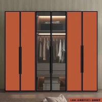 China Luxury Bedroom Wardrobe In Organge Color Door With Led Lighting for sale