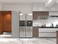 China L Shape 5M High Glossy Finish Modular Kitchen Cabinets With Counter Top And Wall Cabinet for sale