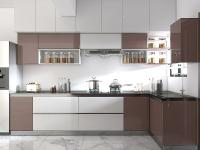 China L Shape 5M High Glossy Finish Modular Kitchen Cabinets With Counter Top And Wall Cabinet for sale
