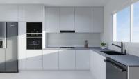 China Modern Modular Kitchen Cabinet White L Shape Kitchen Design With Quartz Stone Top for sale
