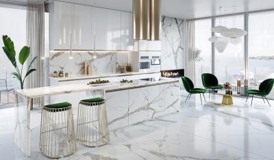 China Luxury Modern Design Kitchen Cabinet With Island Kitchen And Marble Top for sale
