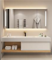 China Yellow Topcoat Contemporary Bathroom Cabinets 850mm Height Watertight Plywood With Mirror for sale